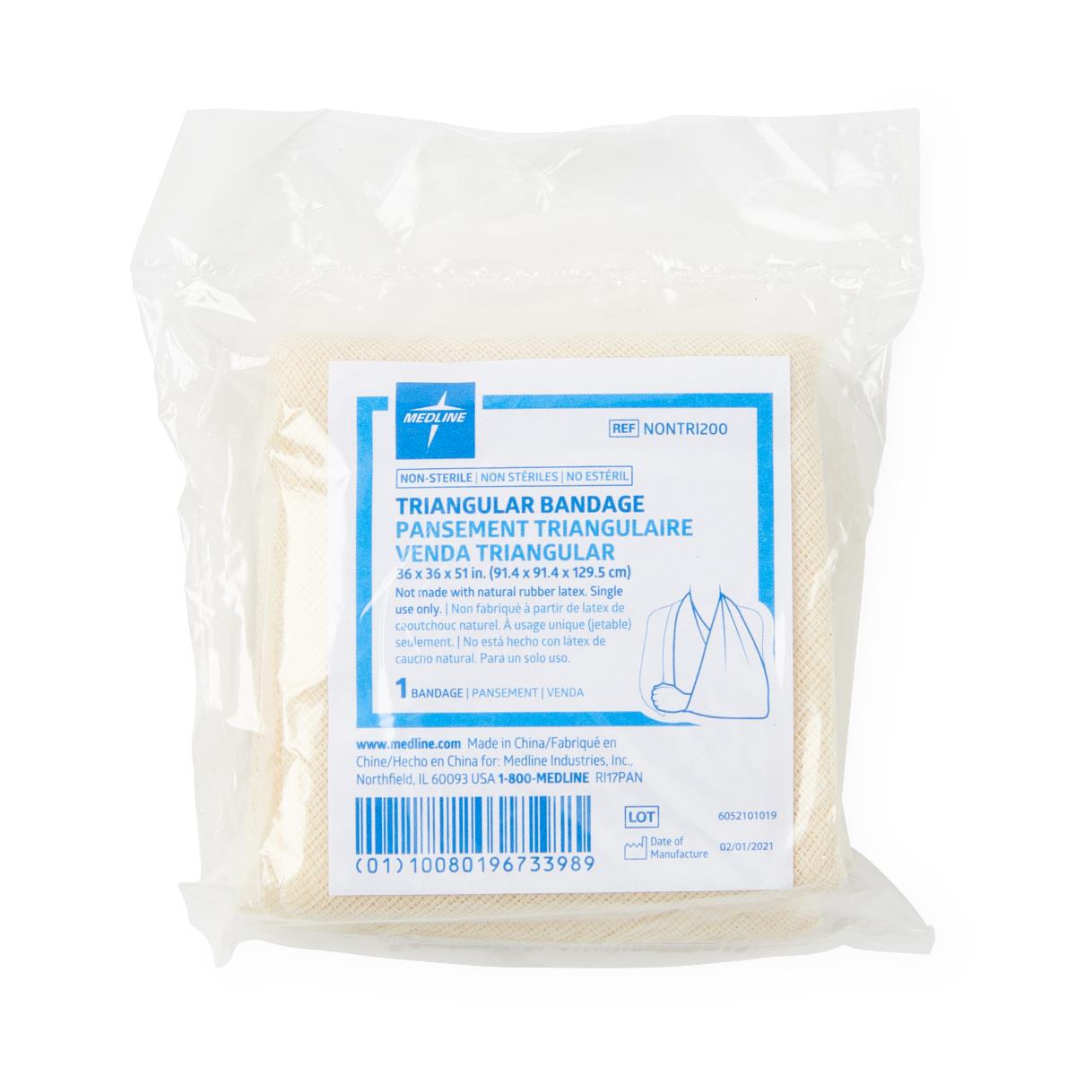 Medline Non-Sterile Triangular Bandage with Safety Pins, 36" x 36" x 5